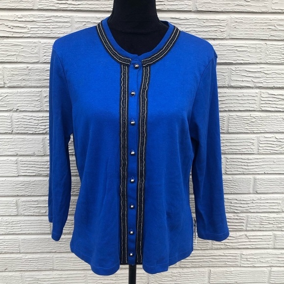 Rafaella | Sweaters | Rafaella Blue Black Long Sleeve Cotton Button Up ...